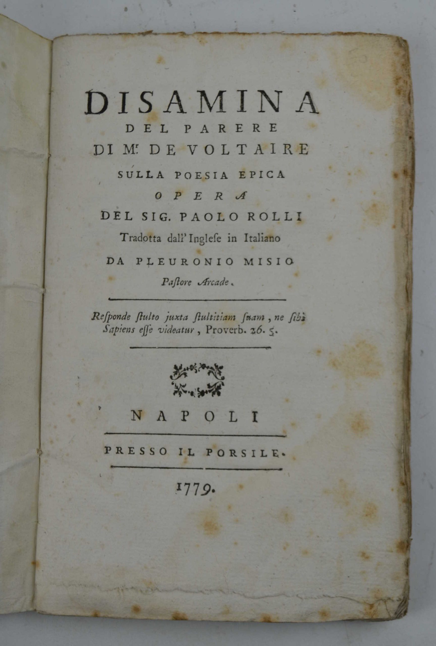 Disamina del parere di Mr. de Voltaire sulla poesia epica… Tradotta ...